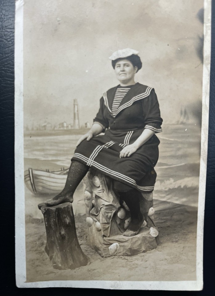 1910 RPPC Zaftig Woman Calves Bathing Suit Atlantic City NJ Palace ...