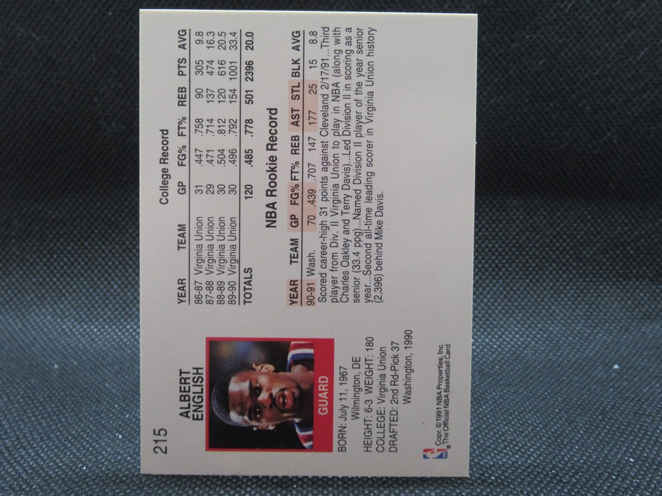 A.J. English 1991-92 NBA Hoops Basketball Trading Card #215 A | eBay