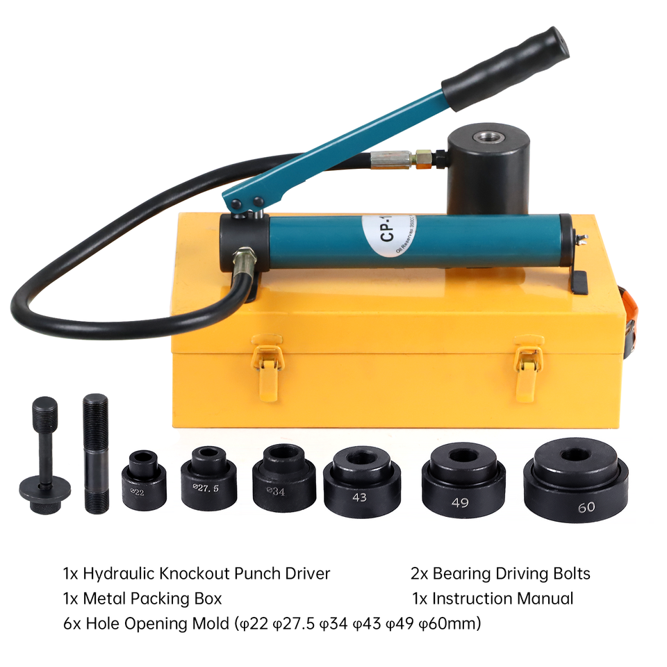 15 Ton Hydraulic Knockout Punch Driver Kit Hole Cutter Tool 1/2"-2 ...