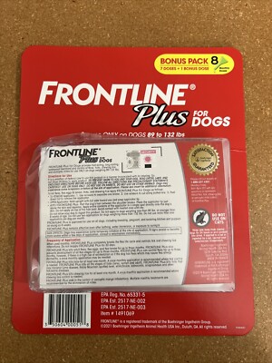 Frontline Plus for Dogs 89 to 132 lbs. 8 Monthly Doses Fast Acting Long ...