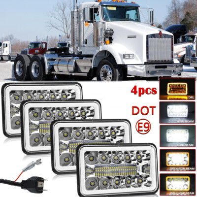 for Kenworth T800 1987-2023 W900 1981-2023 4pcs 4x6inch Rectangle Led ...