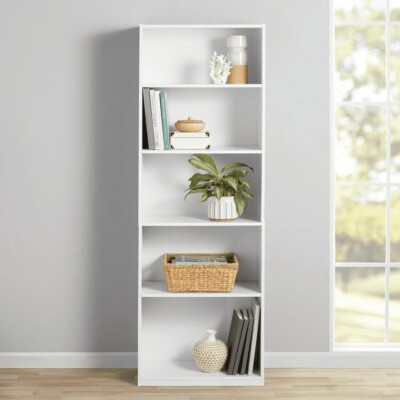 Mainstays 5-Shelf Bookcase with Adjustable Shelves, White | eBay