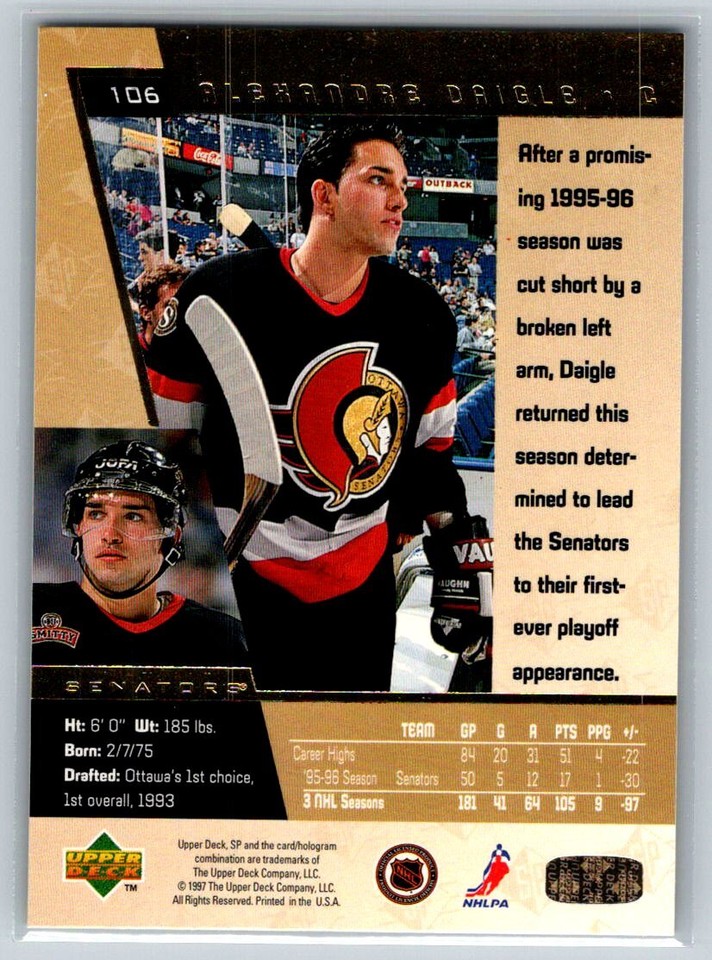 1996-97 SP #106 Alexandre Daigle Ottawa Senators Hockey Card | eBay