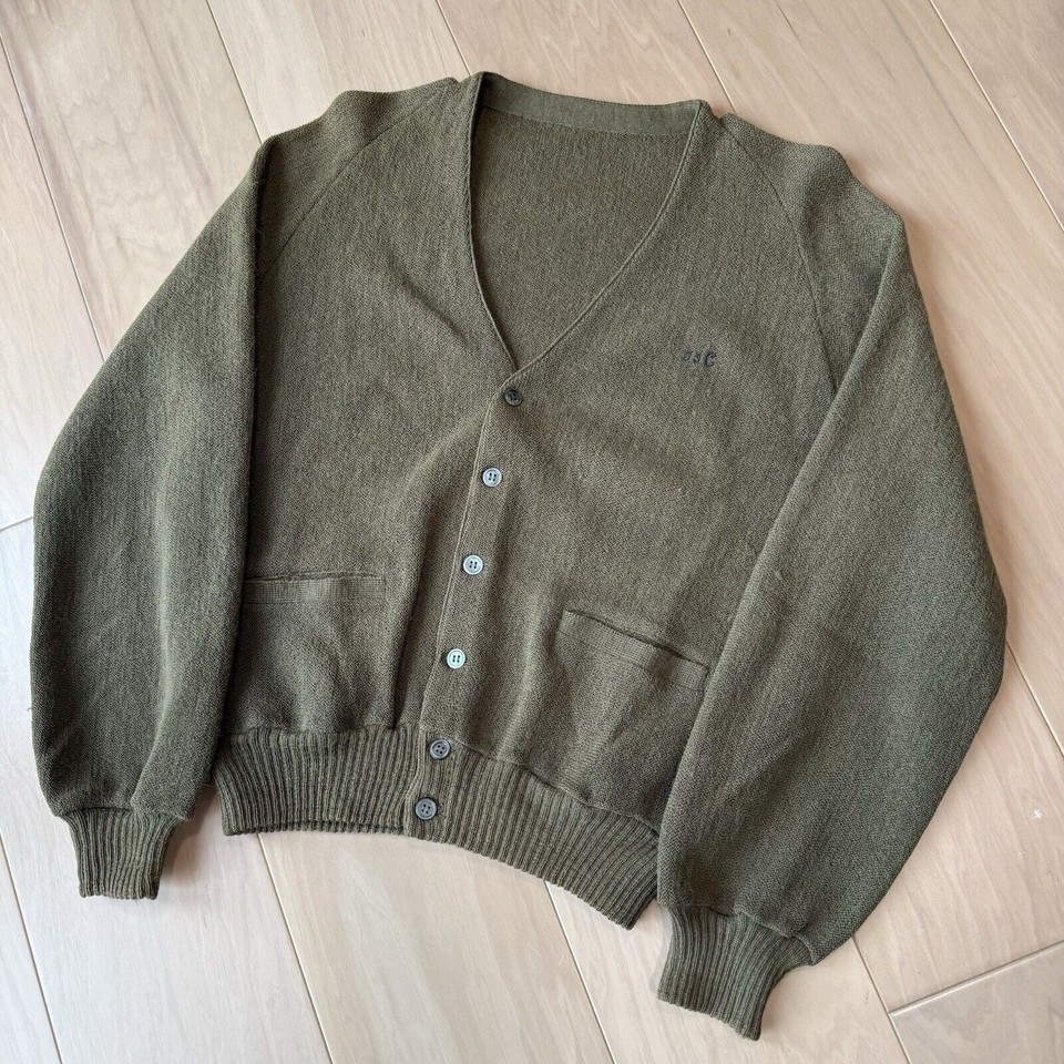 Vintage Wool Cardigan Small Green 70s Made in USA Union Sweater Cobain ...