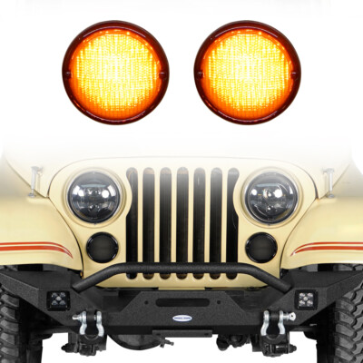 Pair Front Turn Signal Led Lights w/White DRL for Jeep CJ-5 CJ-7 CJ-8 ...