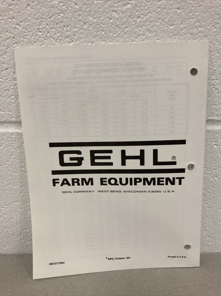 Unsealed 520/522 Finger Wheel Rakes Gehl Parts Manual Form No. 906157 ...