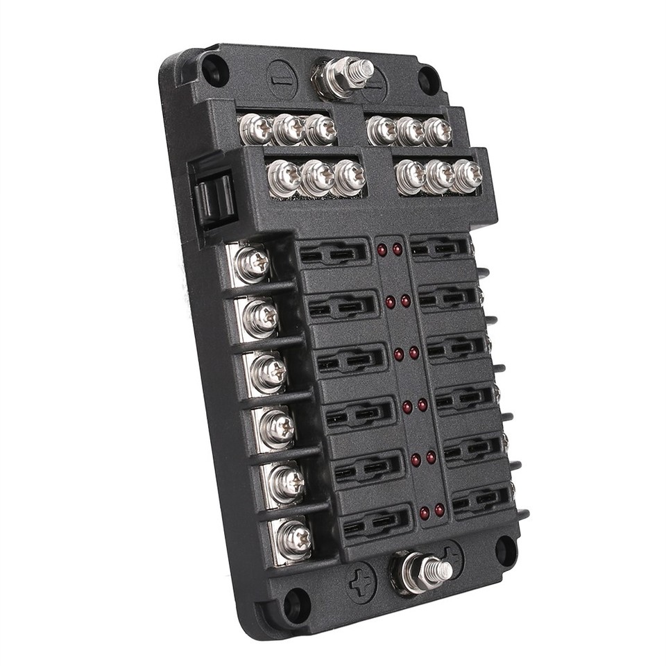12-Way Blade Box Fuse Block Marine FuseBox Auto Holder 12V Bus Bar 32V ...