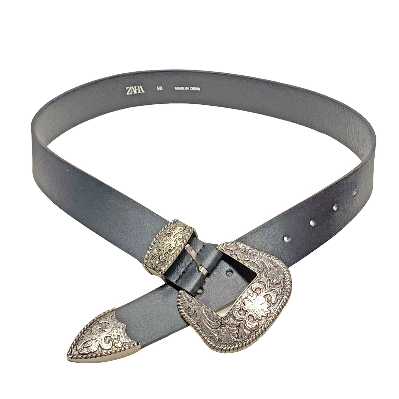 Zara Black Vegan Leather Silver Toned Ornate Buckle B… - Gem