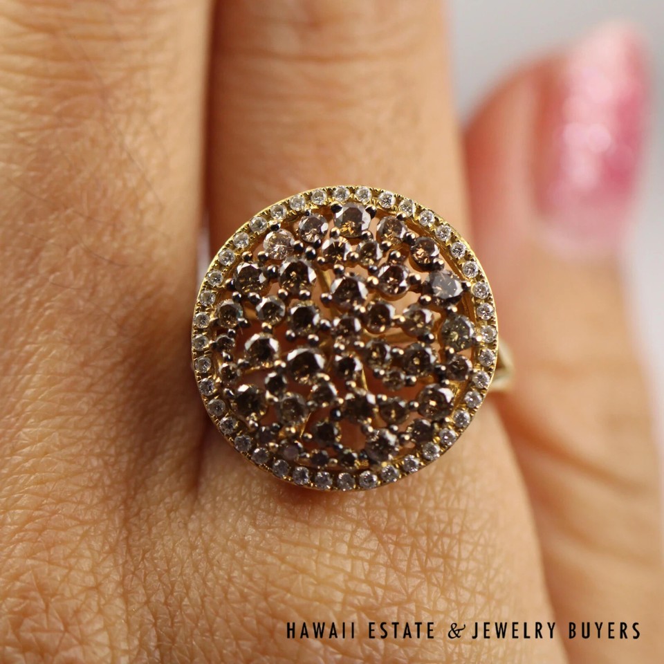 Fancy Chocolate Diamond 19mm Circle 18k Yellow Gold Ring Size 6.5 | eBay
