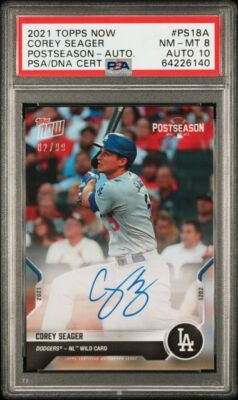 2021 Topps Now Postseason #PS18A Corey Seager AUTOGRAPH /99 PSA 8 AUTO ...