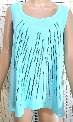 NEW M& CO TURQUOISE SEQUIN SLEEVELESS TOP SIZE 22-24(more like a size ...
