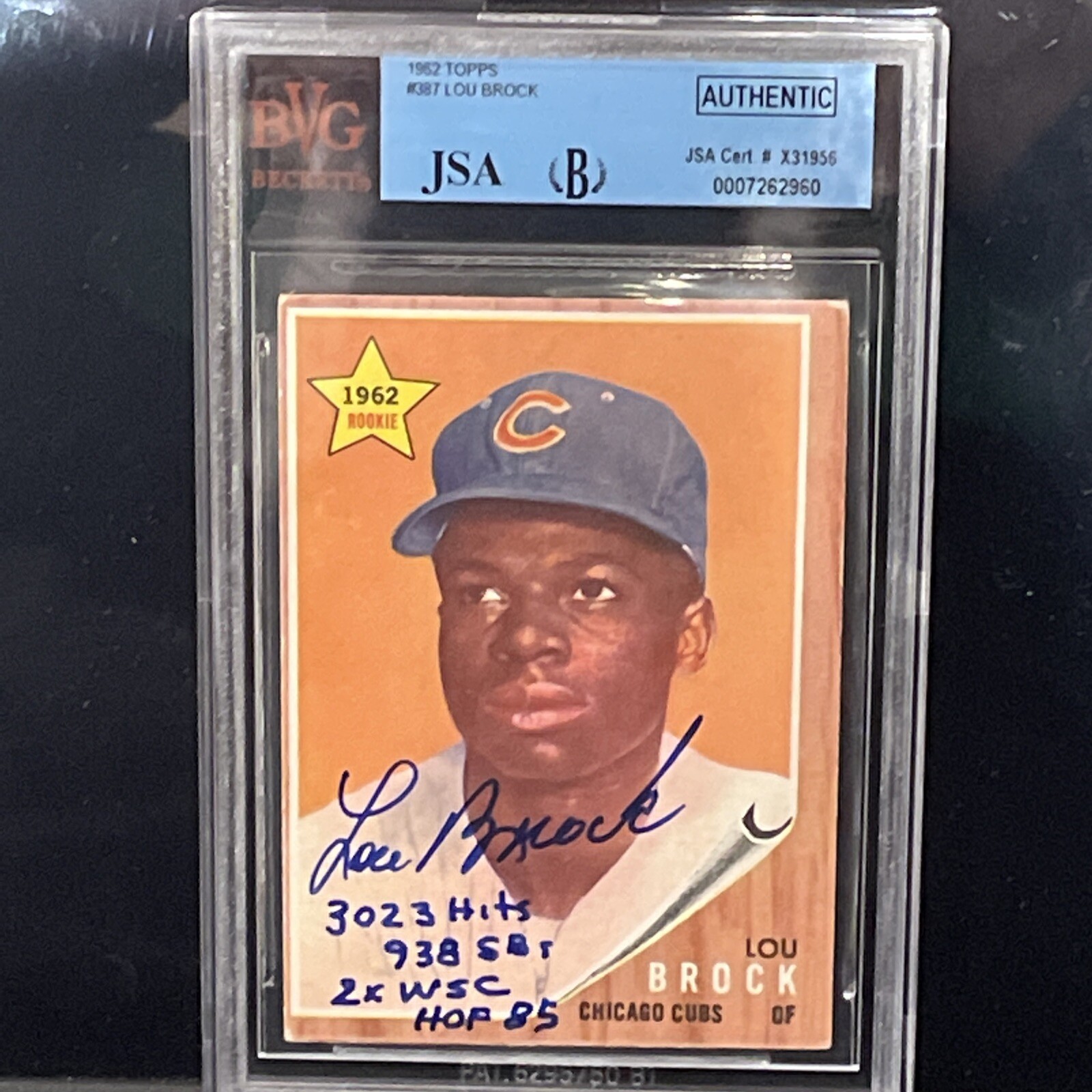 1962 Topps Lou Brock Cubs SIGNED Rookie Card #387 JSA/Beckett Slab 4 ...