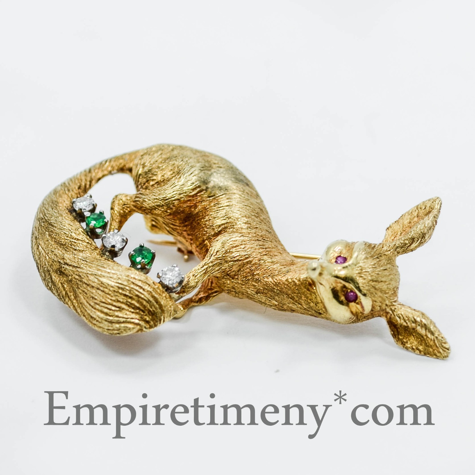 18K Yellow Gold Fox Brooch Pin w/ Diamonds & Green Emeralds | eBay