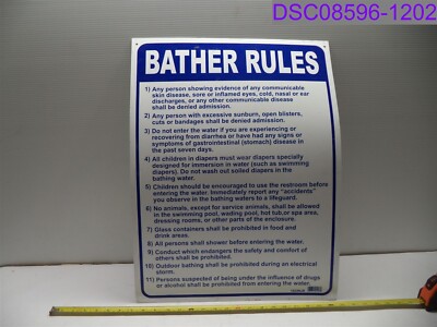Qty = 13: National Stock Sign Bather Rules Pool Sign 18" x 24" P/N ...