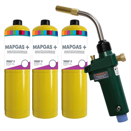 Pro Soldering Brazing Blow Lamp Torch & 3 x Mapp Map Gas Cylinder ...