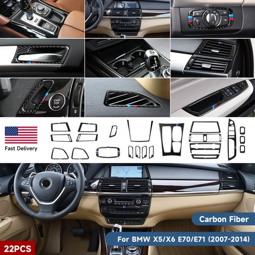 22Pcs For BMW X5 E70 X6 E71 2007-2014 Full Set Carbon Fiber Interior ...
