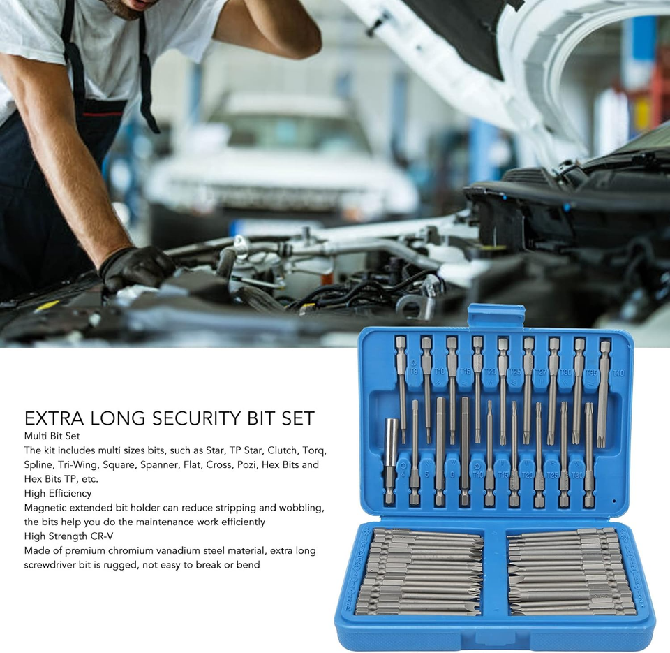 50pcs Screwdriver Extra Long Bit Set Torx Hex Spline Phillips Pozi Star ...
