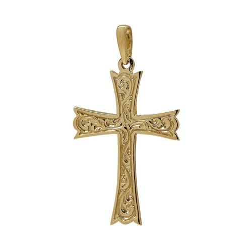 Pre-Owned Yellow Gold Swirl Pattern Cross Pendant | eBay