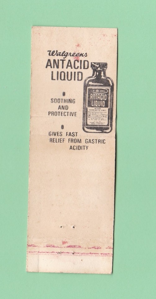 Matchbook Cover Walgreens Pharmacy and Drug Stores Antacid Liquid | eBay UK