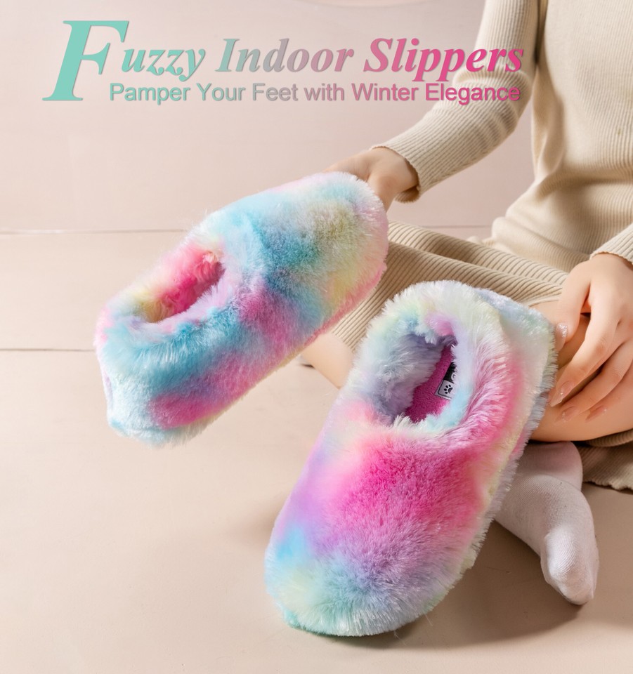Fuzzy Winter Indoor Slippers for Women, Plush Warm Moccasin Slippers ...