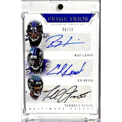 Ed Reed Ray Lewis Terrell Suggs 2018 National Treasures Prime Trio Auto ...