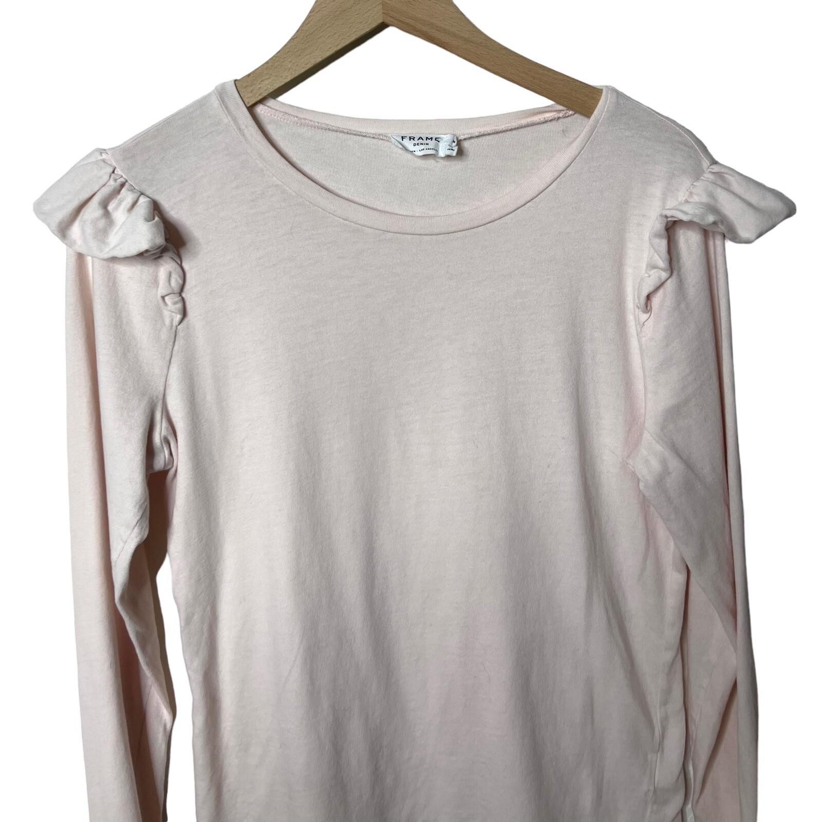 FRAME Denim Ruffle Sleeve Blush Pink Women's Long Sle… - Gem