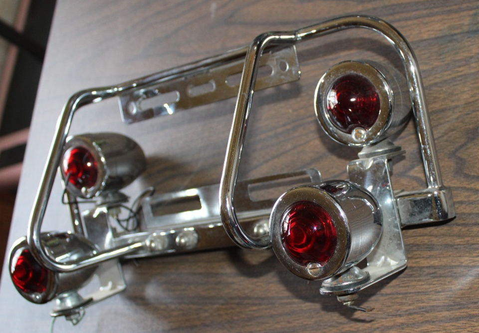 Harley Panhead License Plate Light Bar w/Glass Bullet Lights Shovelhead ...