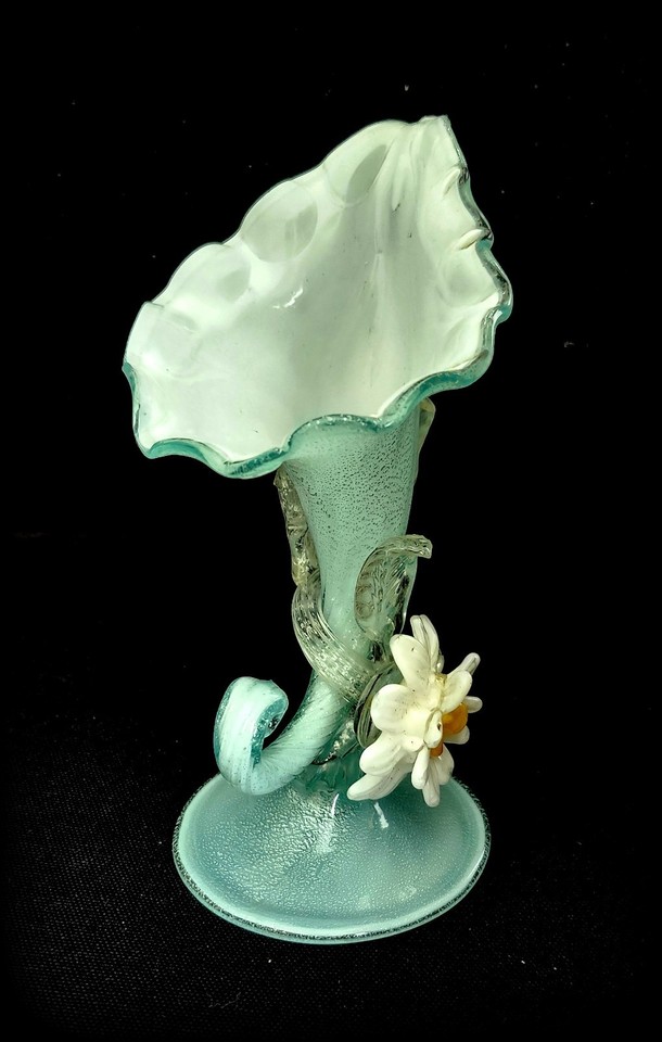 Vtg Opalescent Glass Cornucopia Vase Murano Glass Studios the mid-20th ...
