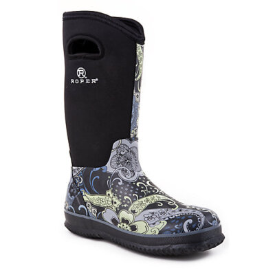 Roper Ladies Rubber Navy Printed Barn Boots | eBay