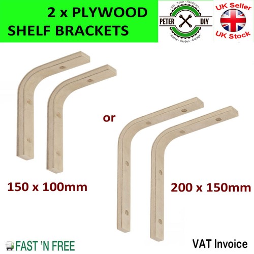 2 x Wooden Plywood Shelf Supports Brackets Beech 2 Sizes 150x100mm or ...