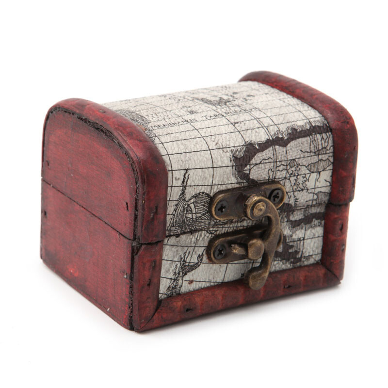 1Pc Vintage Wooden Map Storage Box Metal Locking Jewelry Cufflinks ...