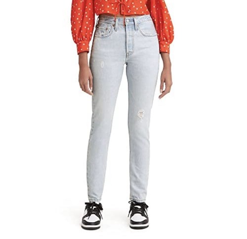 Levi's 501 Skinny Jeans Womens 28x28 Light Blue Distressed Button Fly ...
