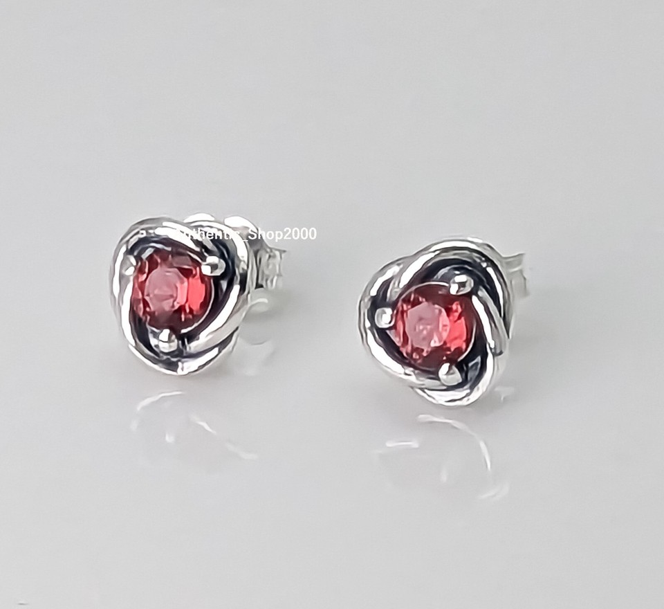New 100% PANDORA 925 July Red Birthstone Eternity Circle Stud Earrings ...