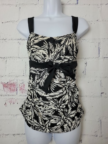 Beach Native Swimwear Tankini Top size 8 Black & White Palm Leaf ...