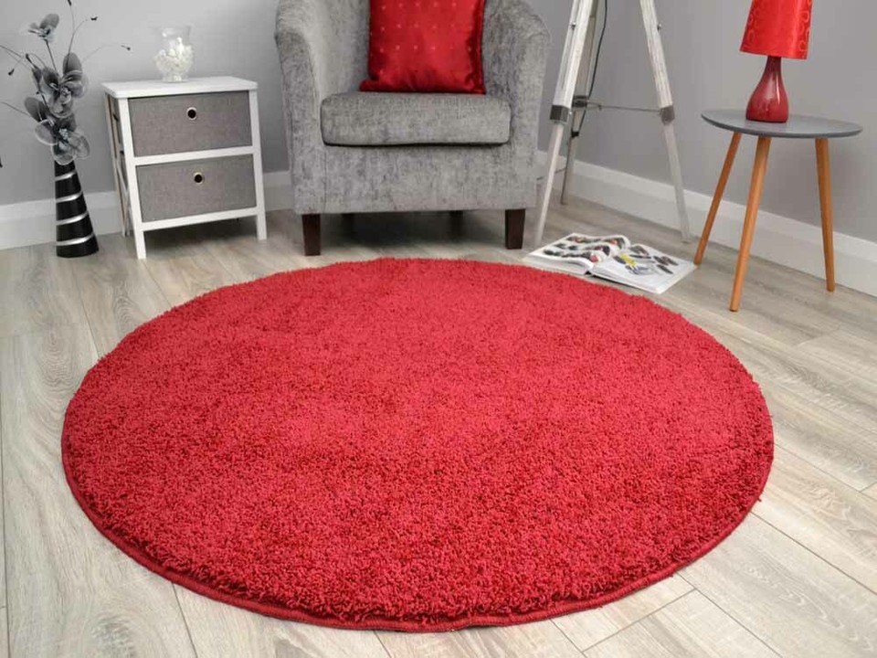 Small Large Round Circle Circular Plain Modern Colours Shaggy Rugs Mats ...