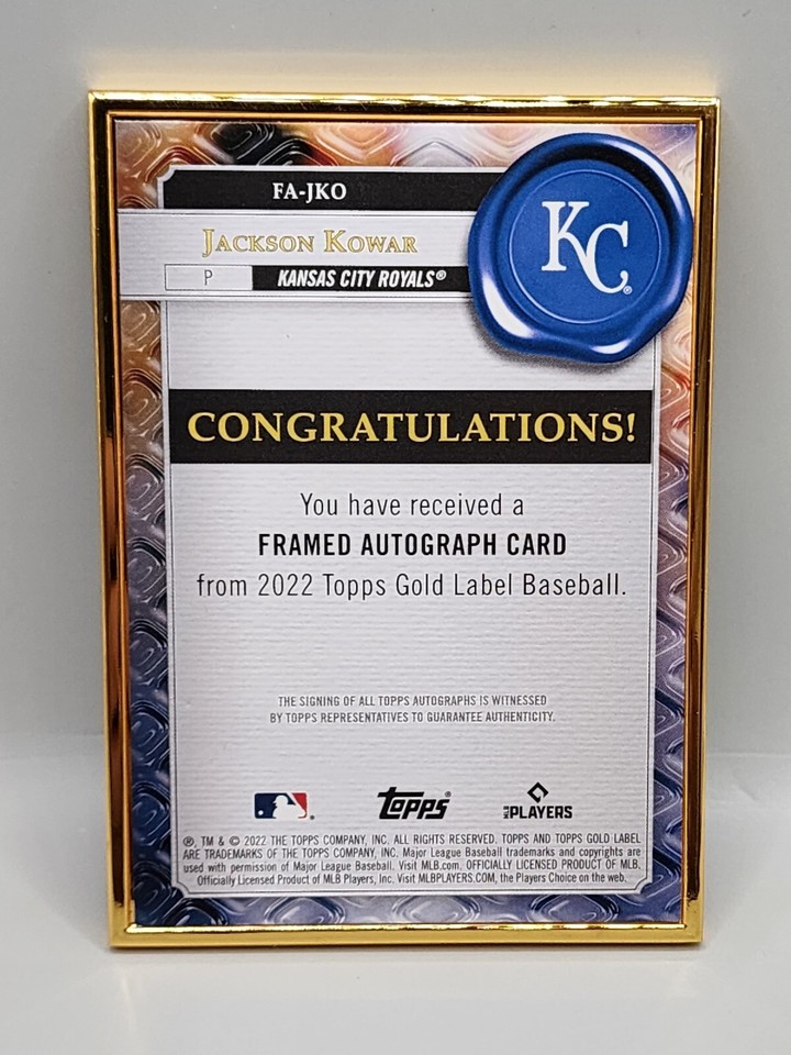 2022 Topps Gold Label Framed Auto Jackson Kowar Rookie Autograph RC ...