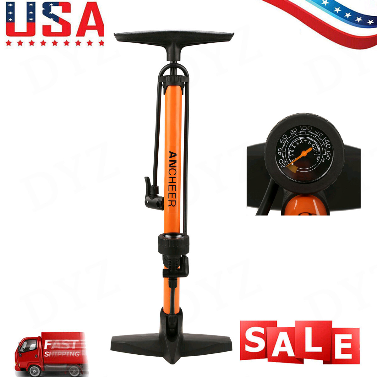 Portable High Pressure Floor Pump with Pressure Bike Tire Pump ...