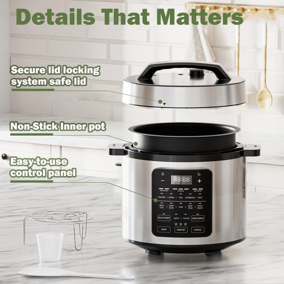 14-in-1 Electric Pressure Cooker 6QT Stainless Steel Rice Cooker Non ...