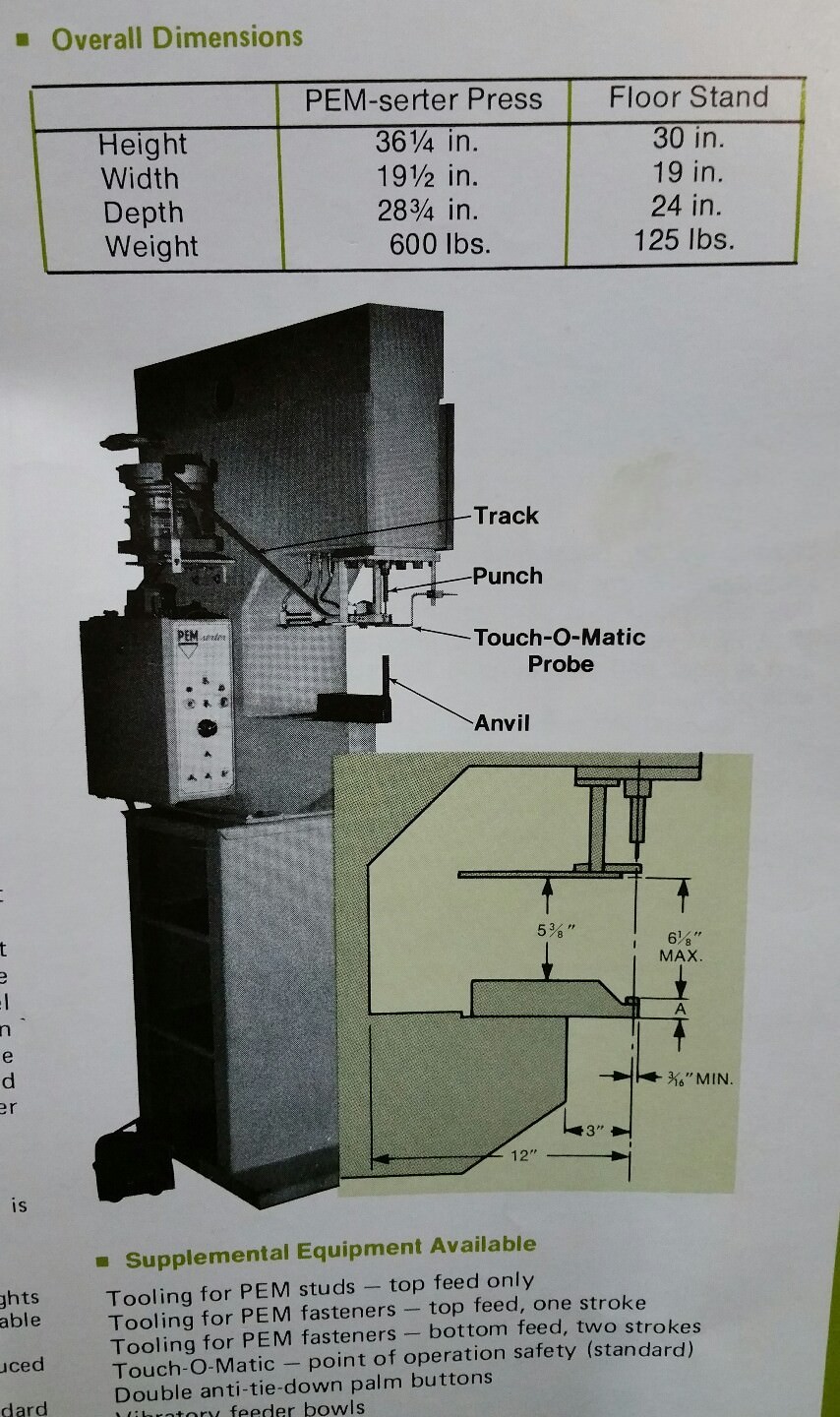 LOT (2) PEM-SERTER 5 ton Automated Insertion PRESSES MODELS BB & BC FOR ...
