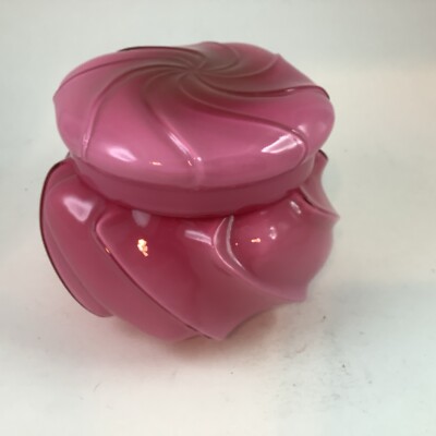 2 Pc Vintage Pink Swirl Glass Lidded Powder Box by Fenton White ...