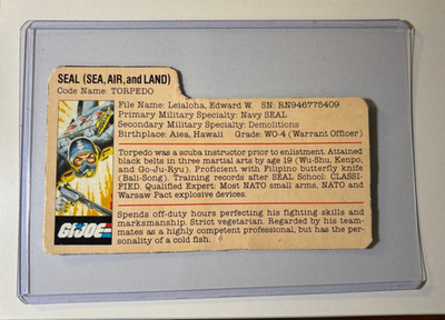 GI Joe Torpedo 1983 File Card *w/Top Loader, COMBINED SHIP!* Vintage v1 ...
