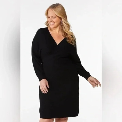 Cato | Plus Size Surplice Sweater Dress Various Sizes Available Black ...