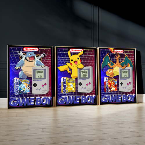 Pokémon 3 set Wall Art Game Boy Poster Red Blue Yellow Home Print ...