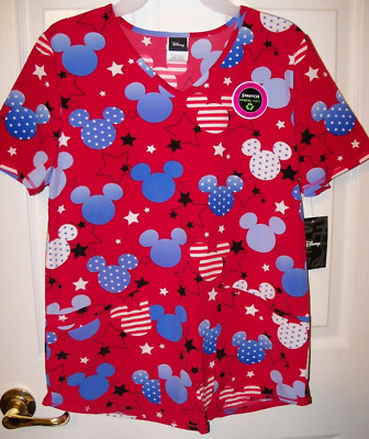 Disney Mickey Mouse Patriotic Red Scrub Top Uniform Womens Size XL NWT ...
