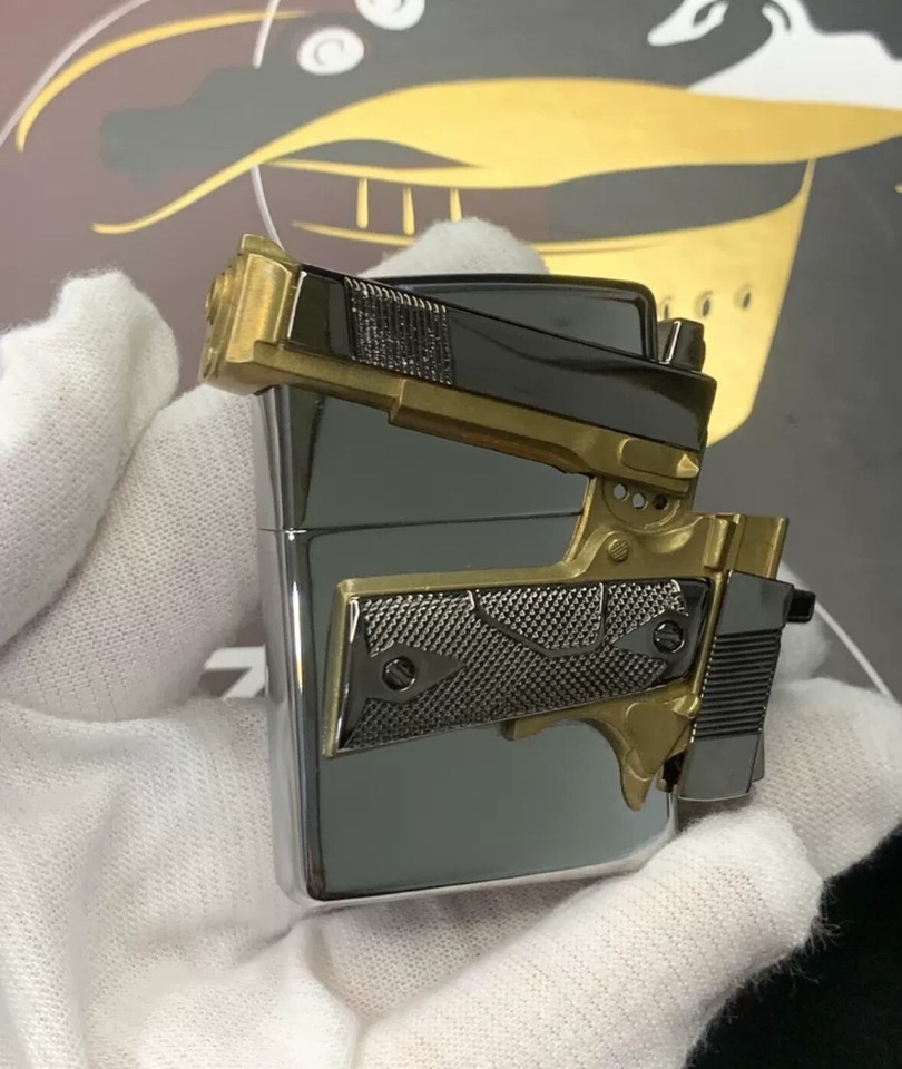 New Zippo oil Lighter Gun gold silver with box | eBay