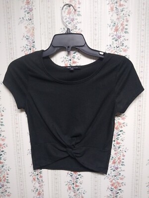 YMI Collections Crop Top Short Sleeve Ribbed Ruched Black Women Size Jr ...