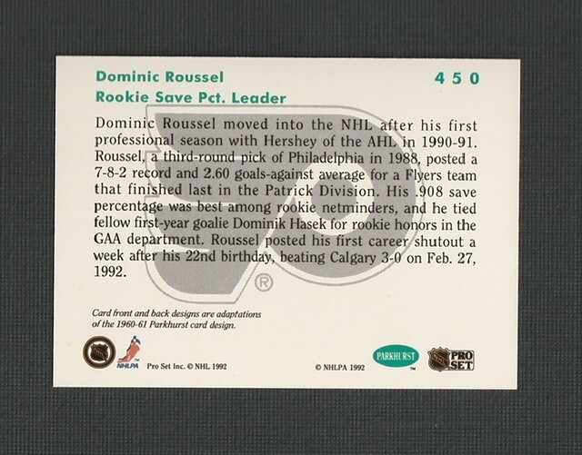 1991-92 Parkhurst Dominic Roussel #450 Philadelphia Flyers | eBay