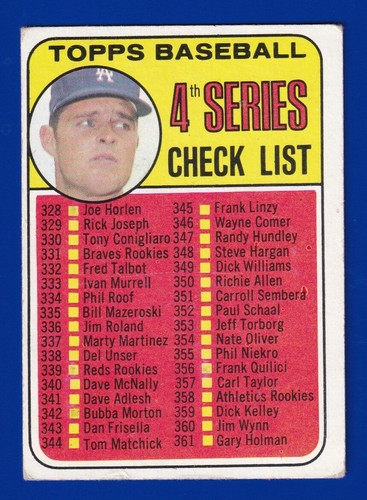 DON DRYSDALE dodgers 4TH SERIES CHECK LIST 1969 TOPPS #314 VG (MK) NO ...
