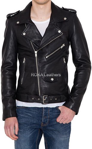 Latest Men Zip Authentic Sheepskin Pure Leather Biker Jacket Black ...