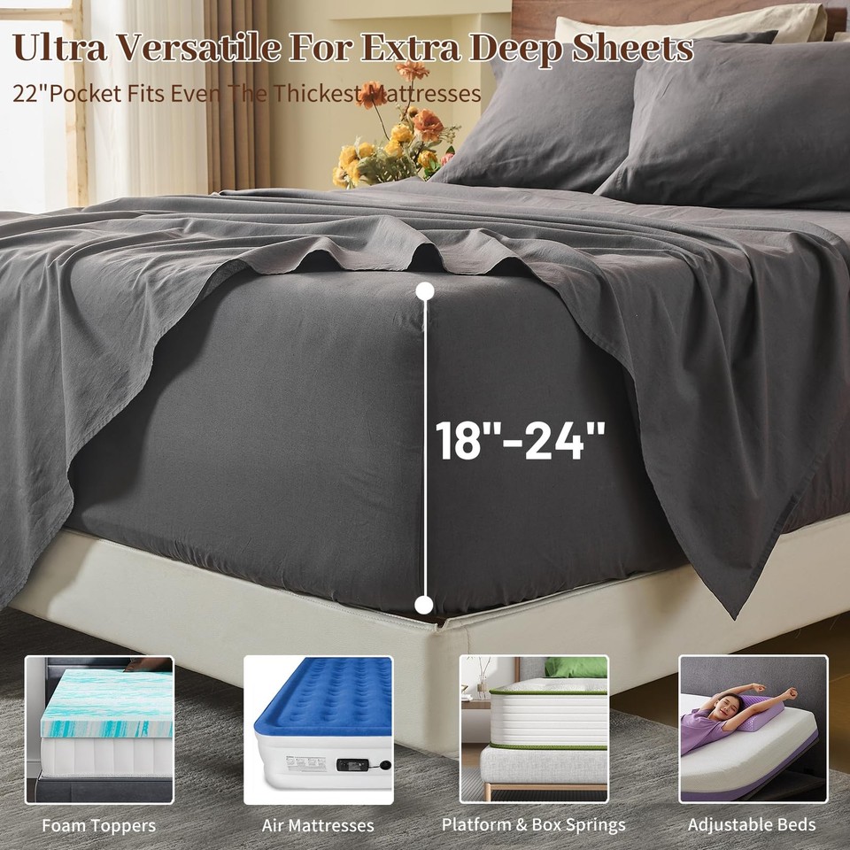 100% French Pure Linen Sheets California King Size - Extra Deep Pocket ...